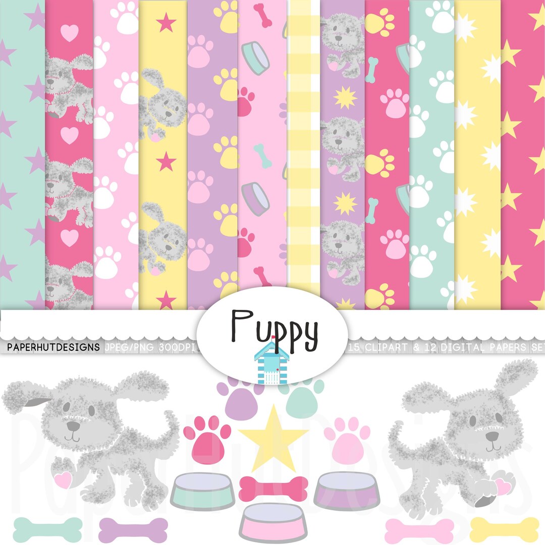 Puppy Dog Clipart and Dog Digital Papers Set puppy Clip Art Dog Clipart ...