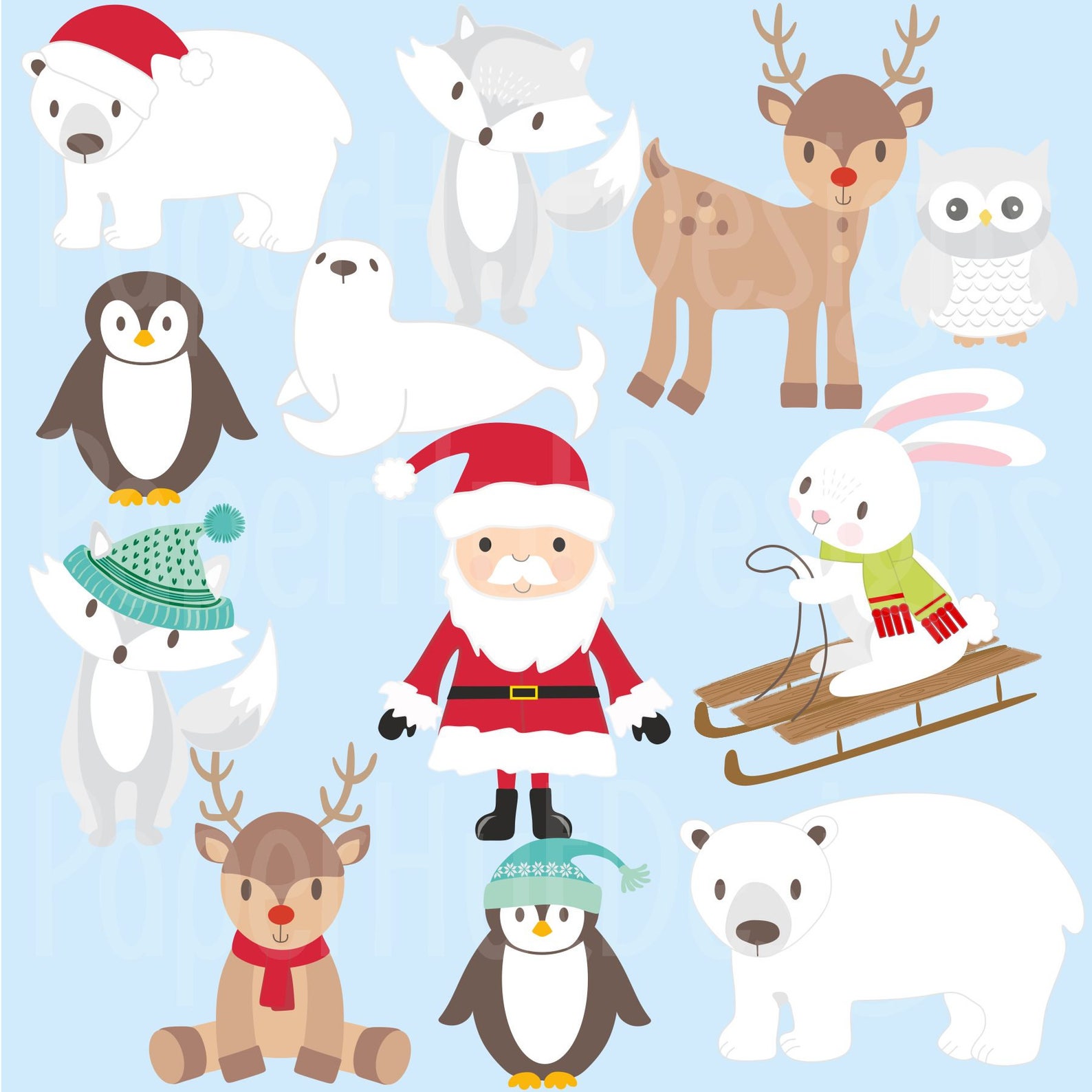 Christmas Clipart-polar Animals Clipart-christmas Holiday Clip Art ...
