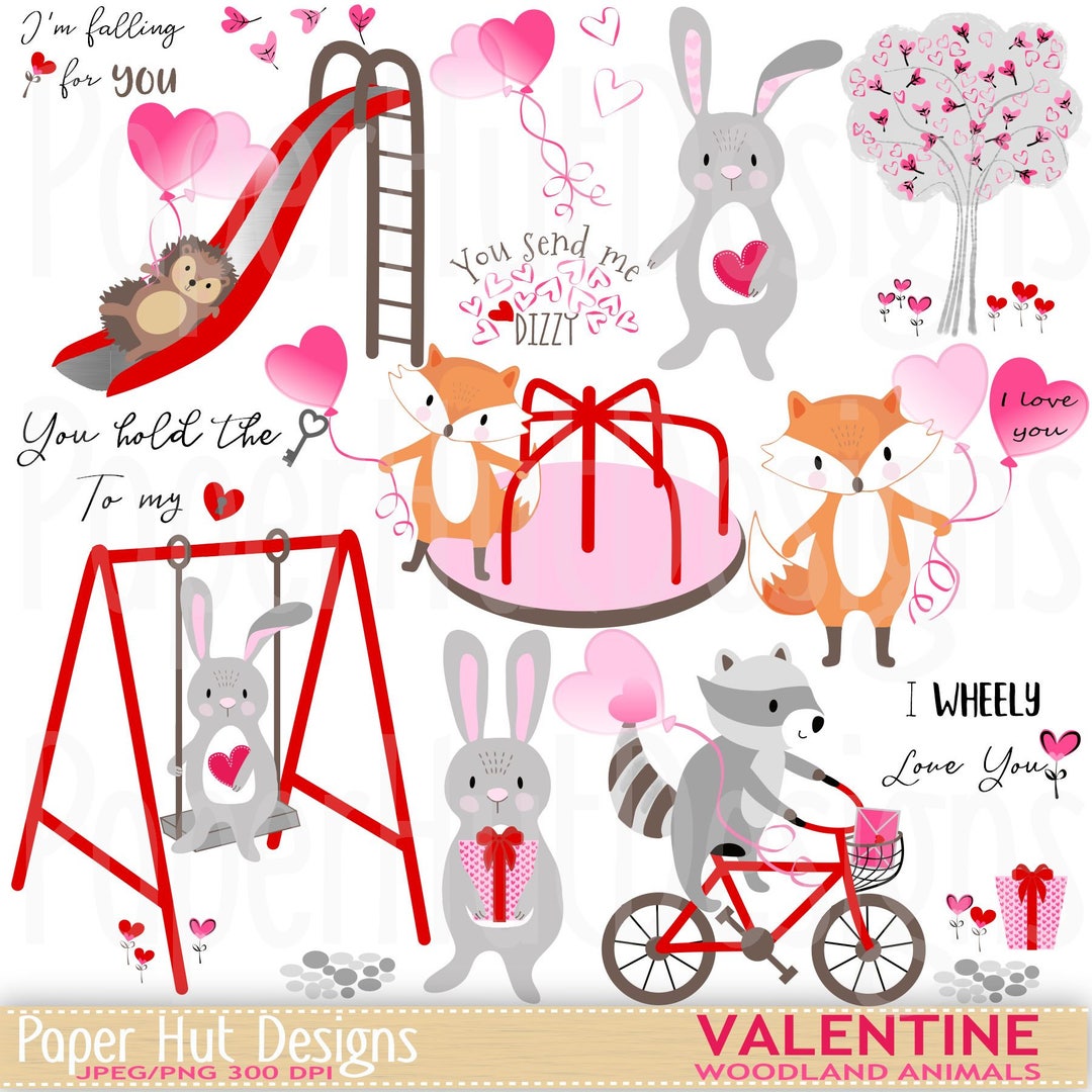 Valentine Clipart-woodland Animal Clipart- Cute Valentine Clip Art ...