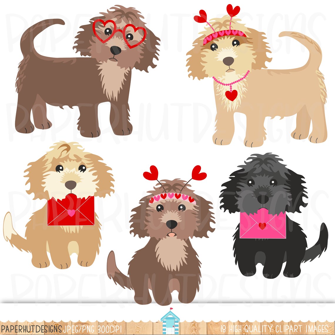 Valentine Cavapoo Dogs Clipart- Cavapoo Valentine Clip Art-cute Cavapoo ...