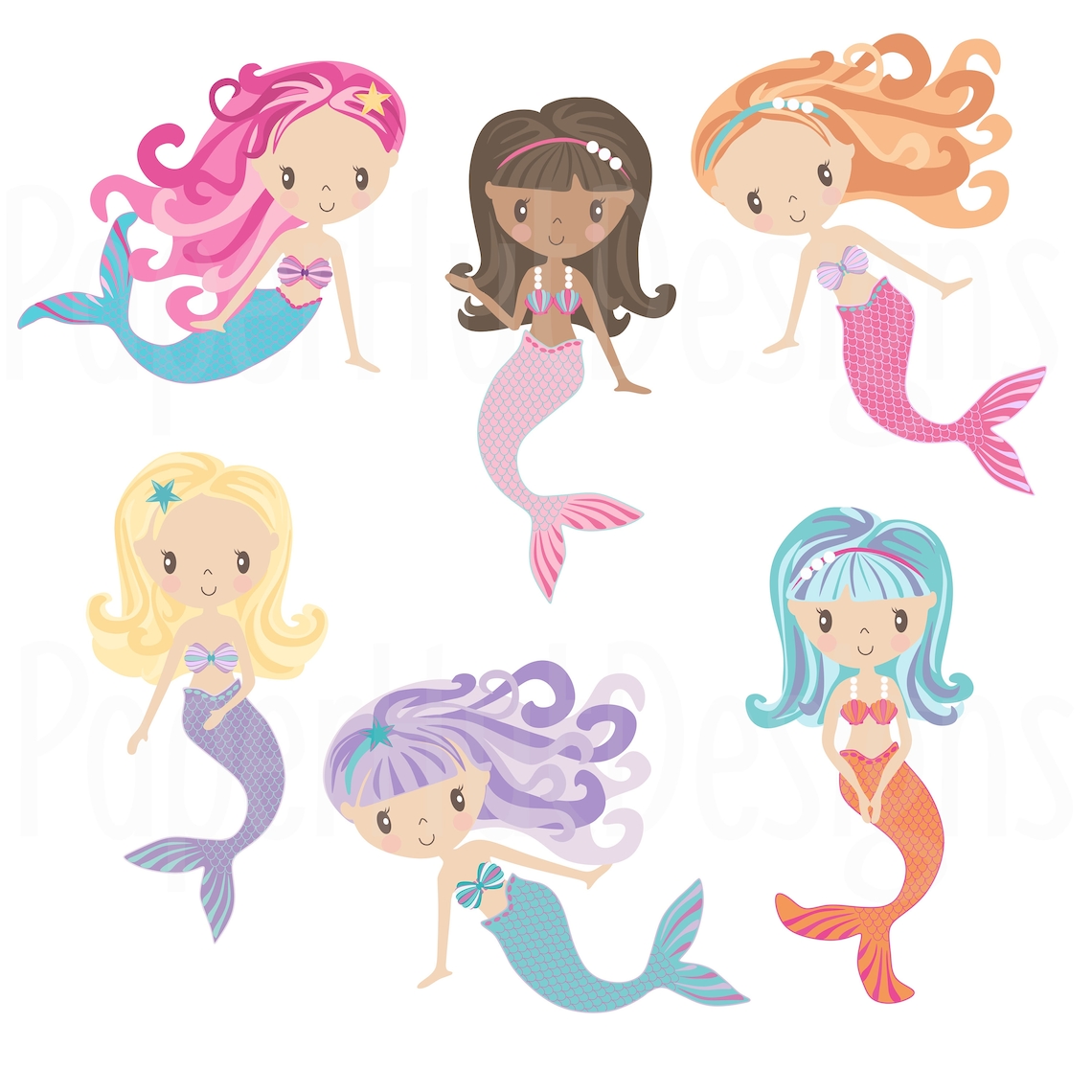 Mermaids 2 Clipart-mermaids Clip Art Mermaid Digital Papers | Etsy