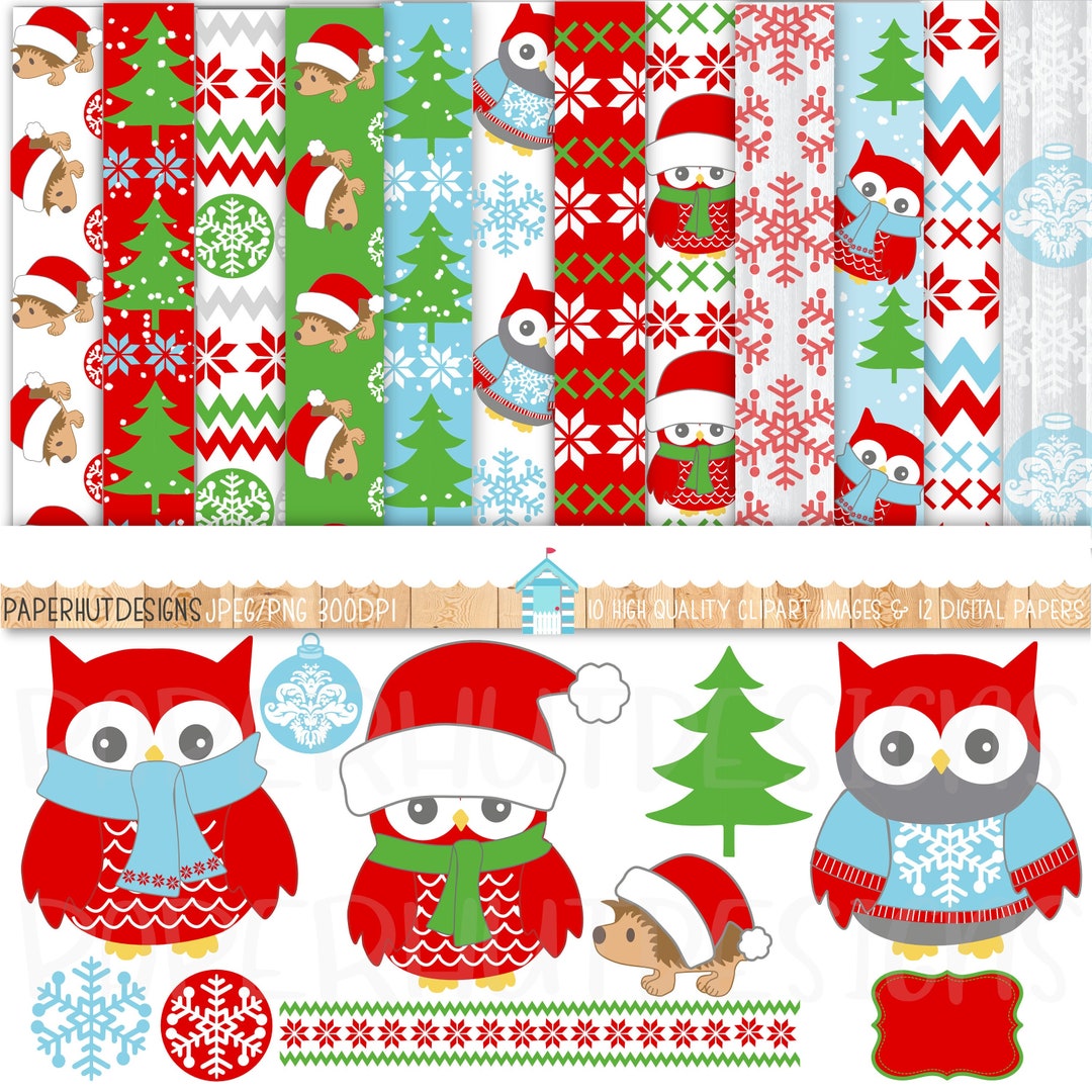 Christmas Clipart|holidayclipart|christmas Digital Papers|christmas Owl ...