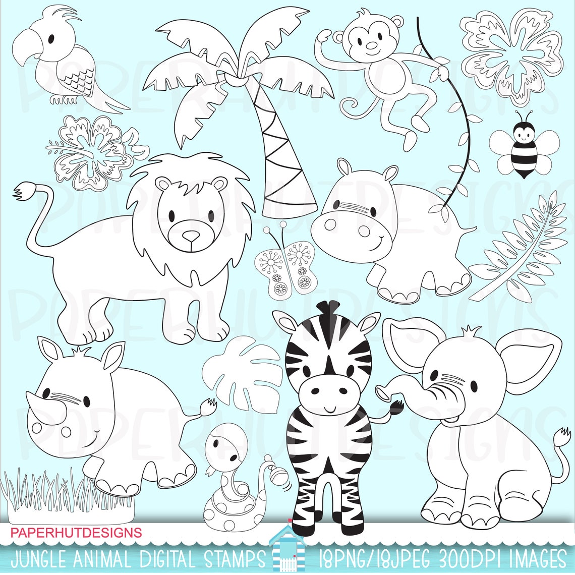 Jungle Animals Digital Stamps-safari Stamps-jungle Clip - Etsy
