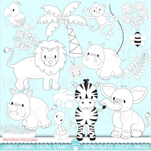 Jungle Animals Digital Stamps-safari Stamps-jungle Clip Art-zoo Animal ...
