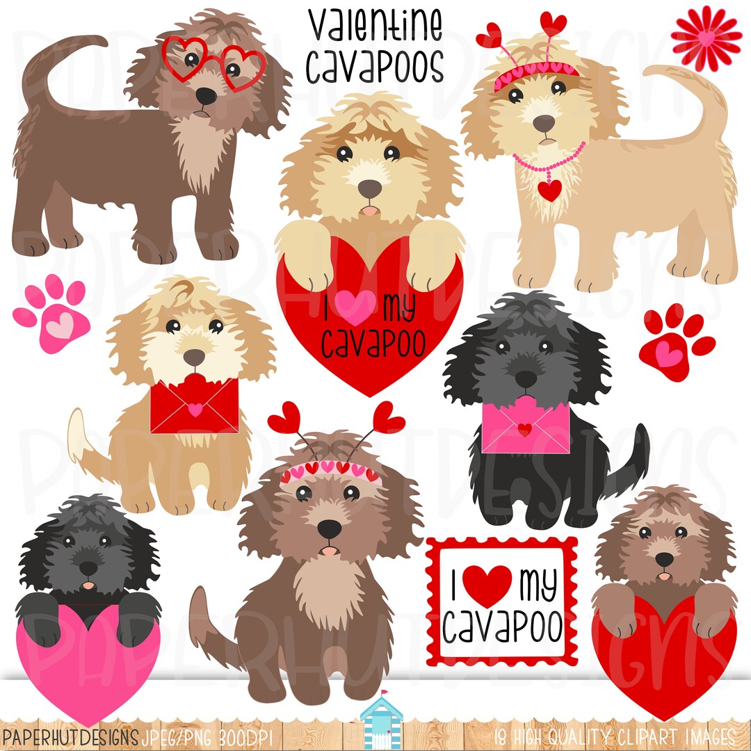 Valentine Cavapoo Dogs Clipart- Cavapoo Valentine Clip Art-cute Cavapoo ...