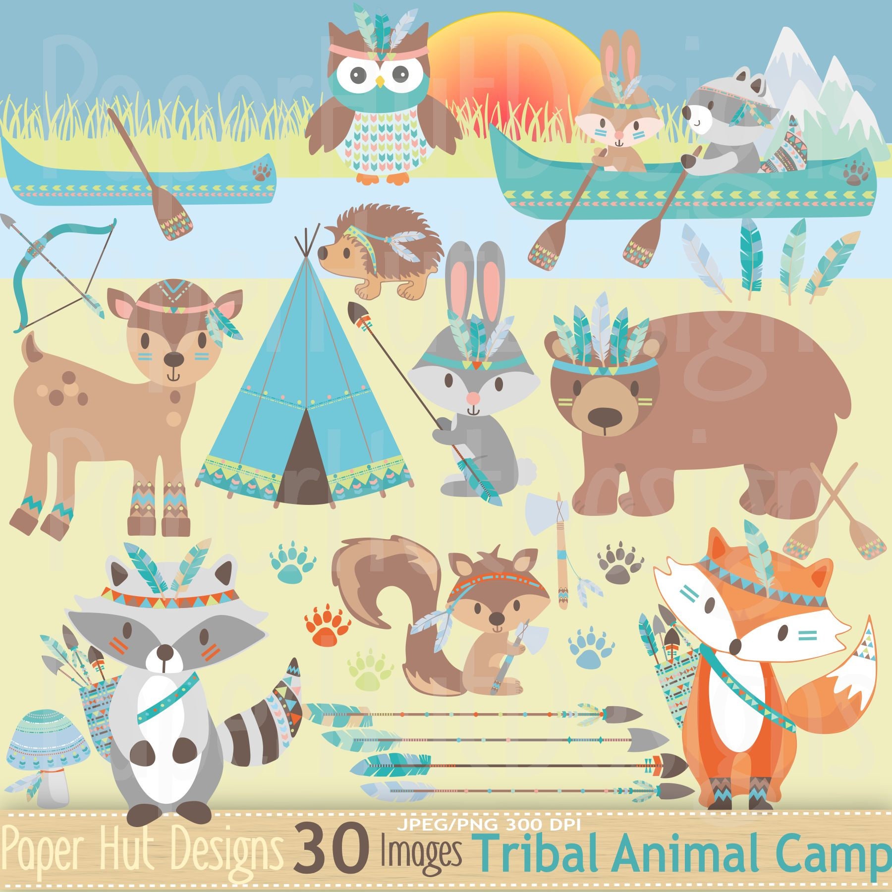 Tribal Woodland Animals Clipart-tribal Forest Animals- Camping-teepee ...
