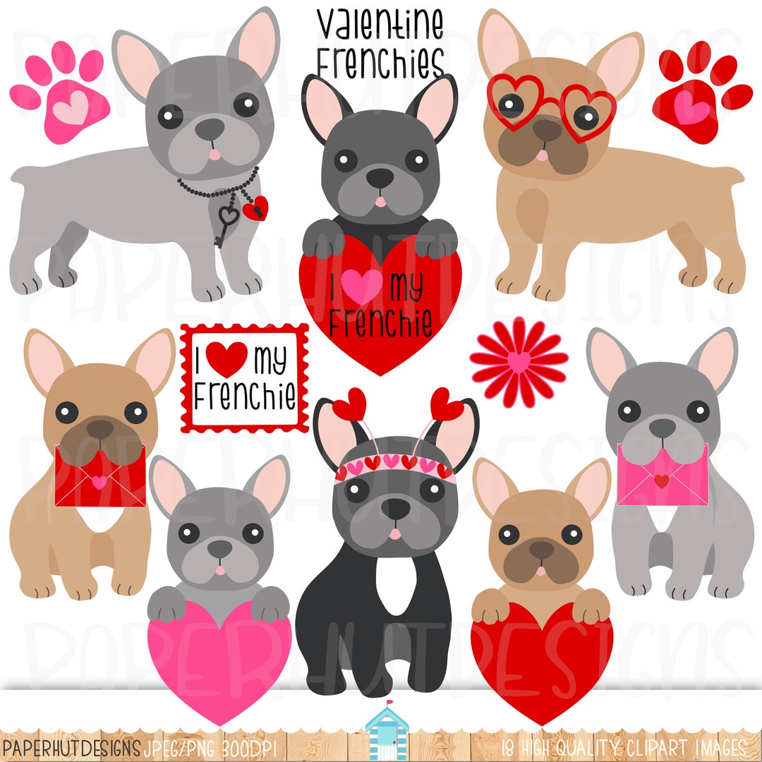 Valentine French Bulldog Clipart: Frenchie Dog Illustrations (digital ...