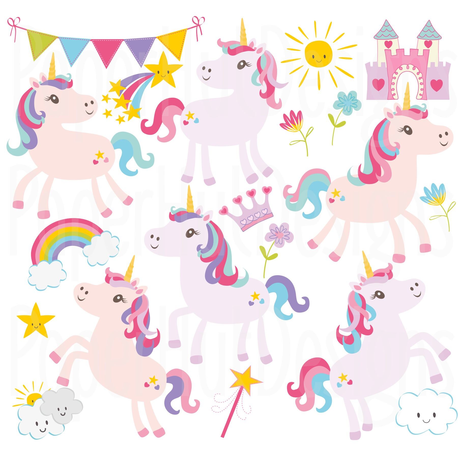 Unicorn Clipart-unicorn Clip Art Set | Etsy