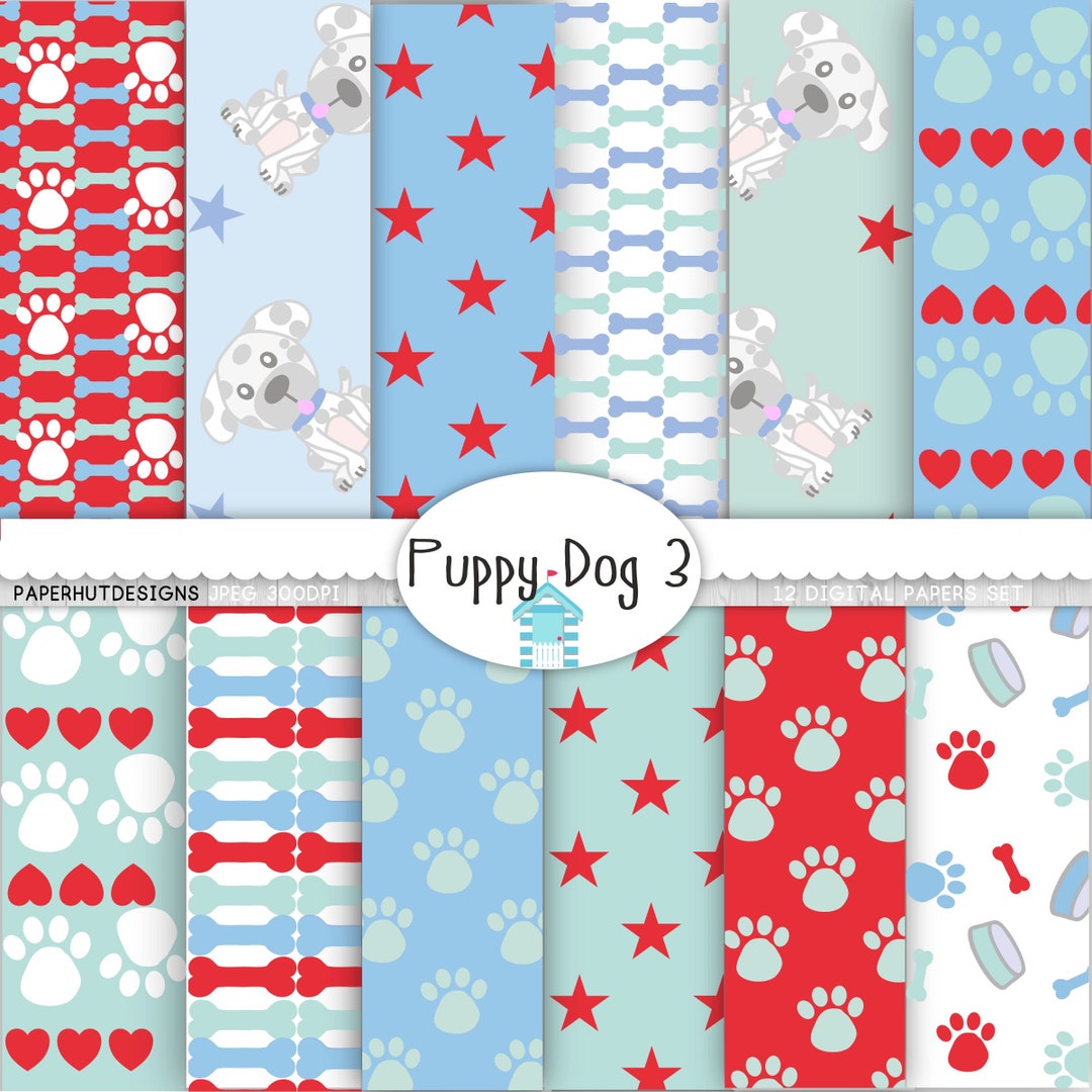 Puppy Dog Digital Papers-paws-stripes-red & Blue-personal or Commercial ...