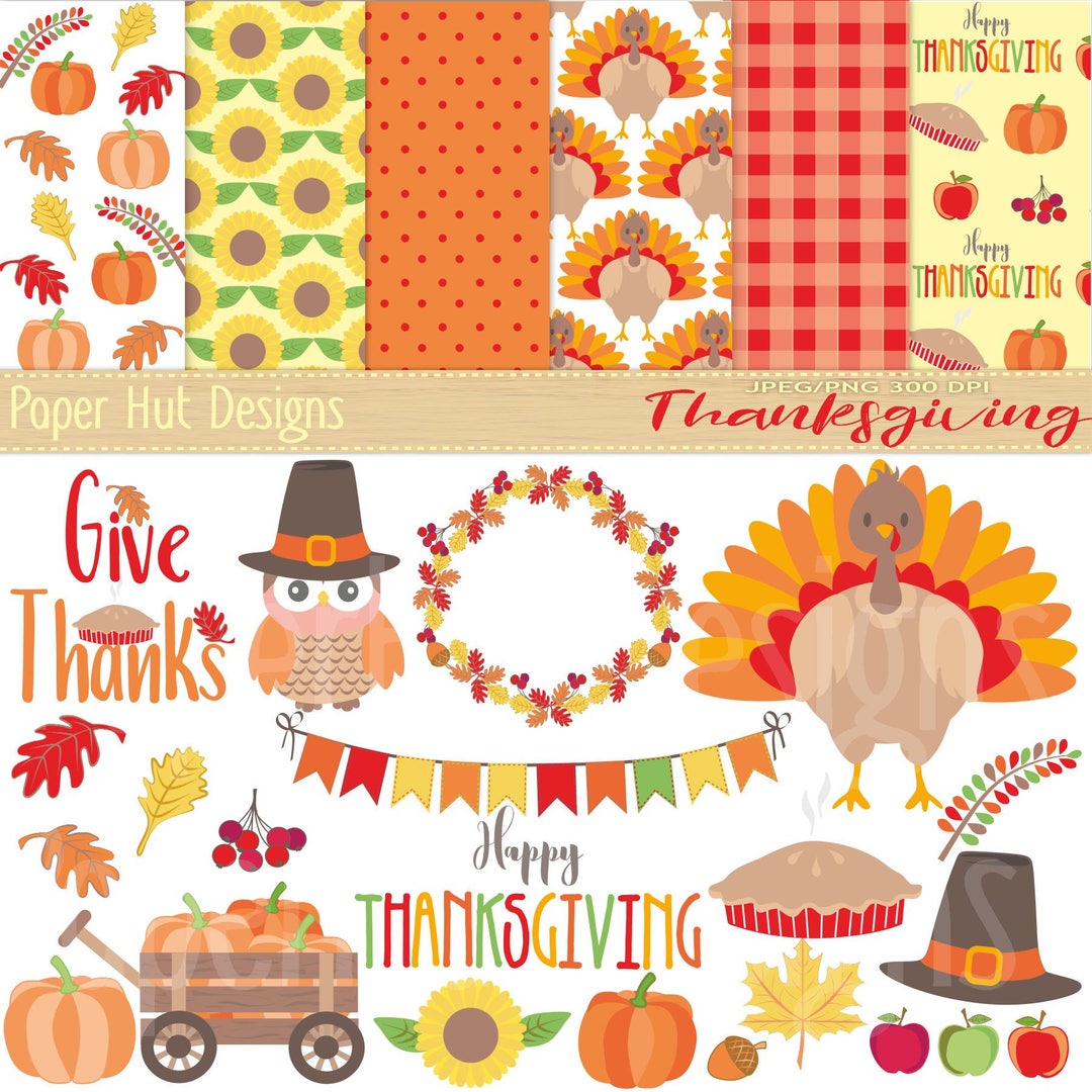 Thanksgiving Clipart and Digital Papers Set- Thanksgiving Clip Art ...