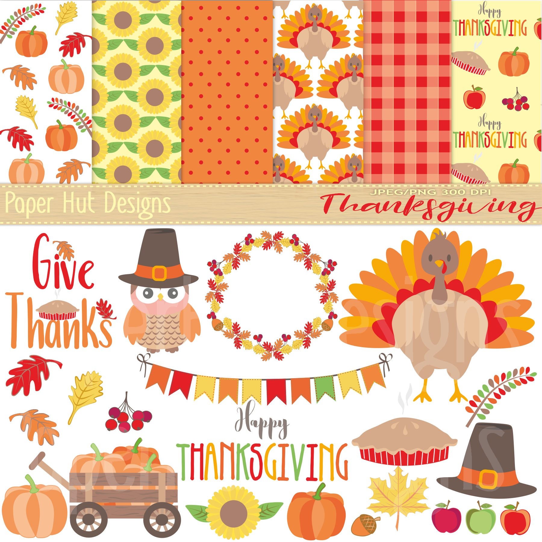 Thanksgiving Clipart and Digital Papers Set: Digital Download - Etsy