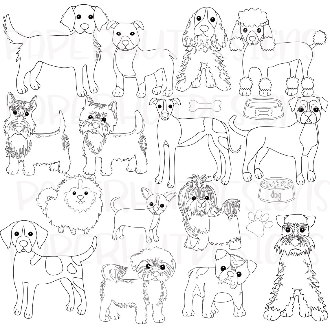 Dogs Digital StampsDogs Black and White StampsDog | Etsy