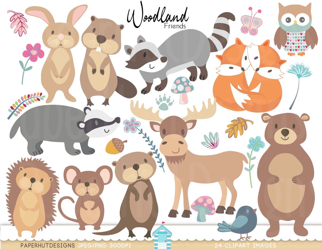 Woodland Animals Clipart-forest Animals Clip Art-racoon-beaver-moose ...