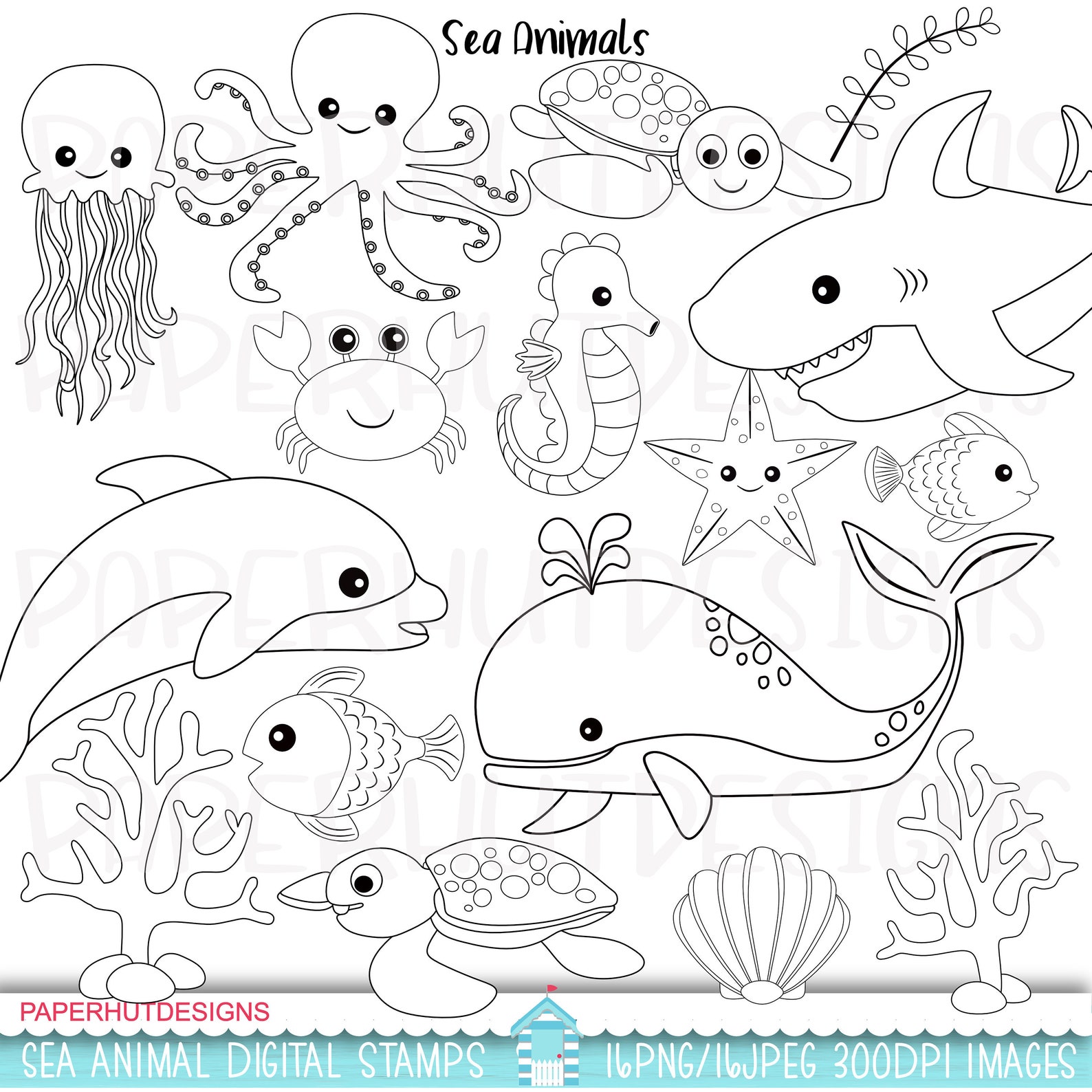 Sea Animals Digital Stampsunder the Sea Digital Stampssea - Etsy
