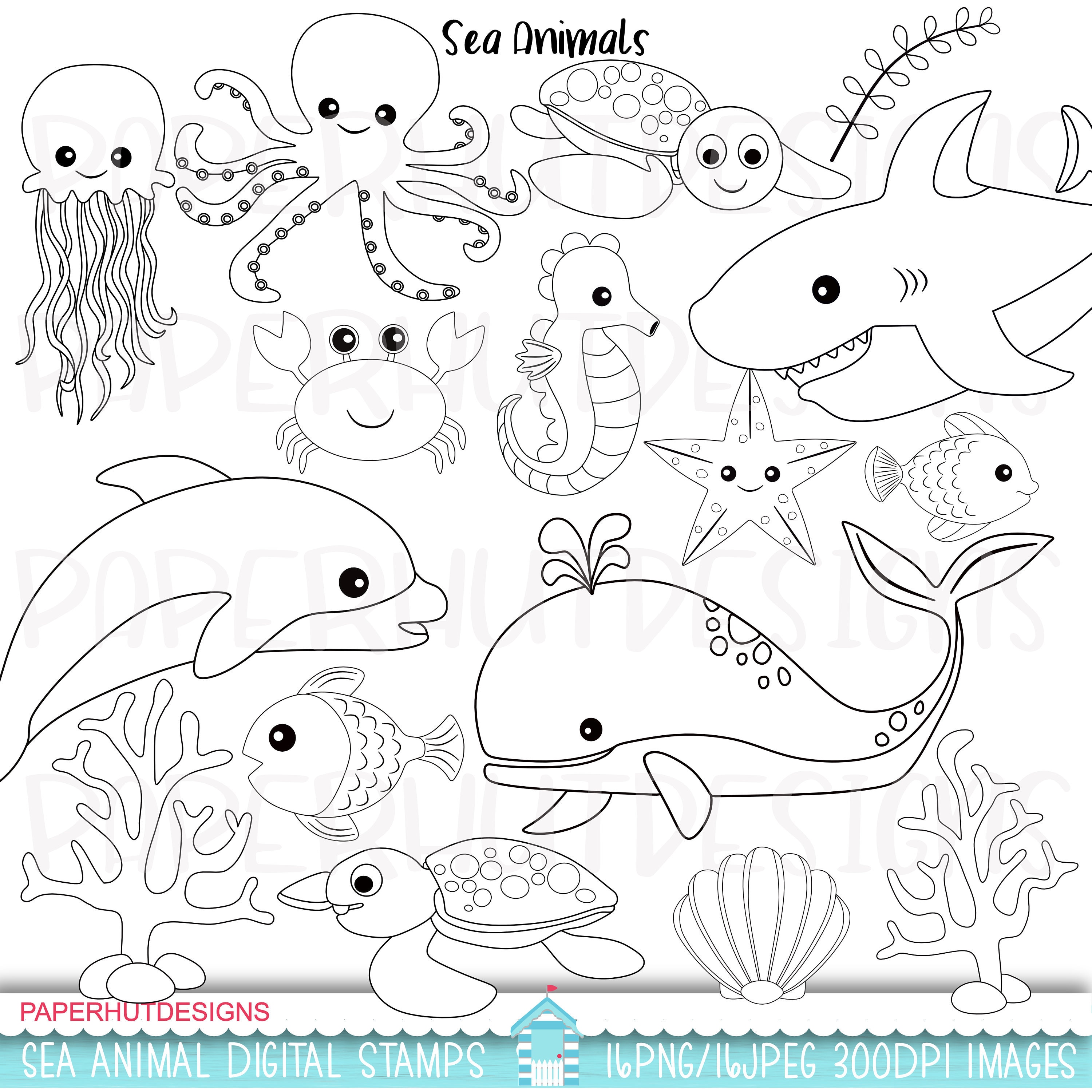 Sea Animals Digital Stampsunder the Sea Digital Stampssea - Etsy