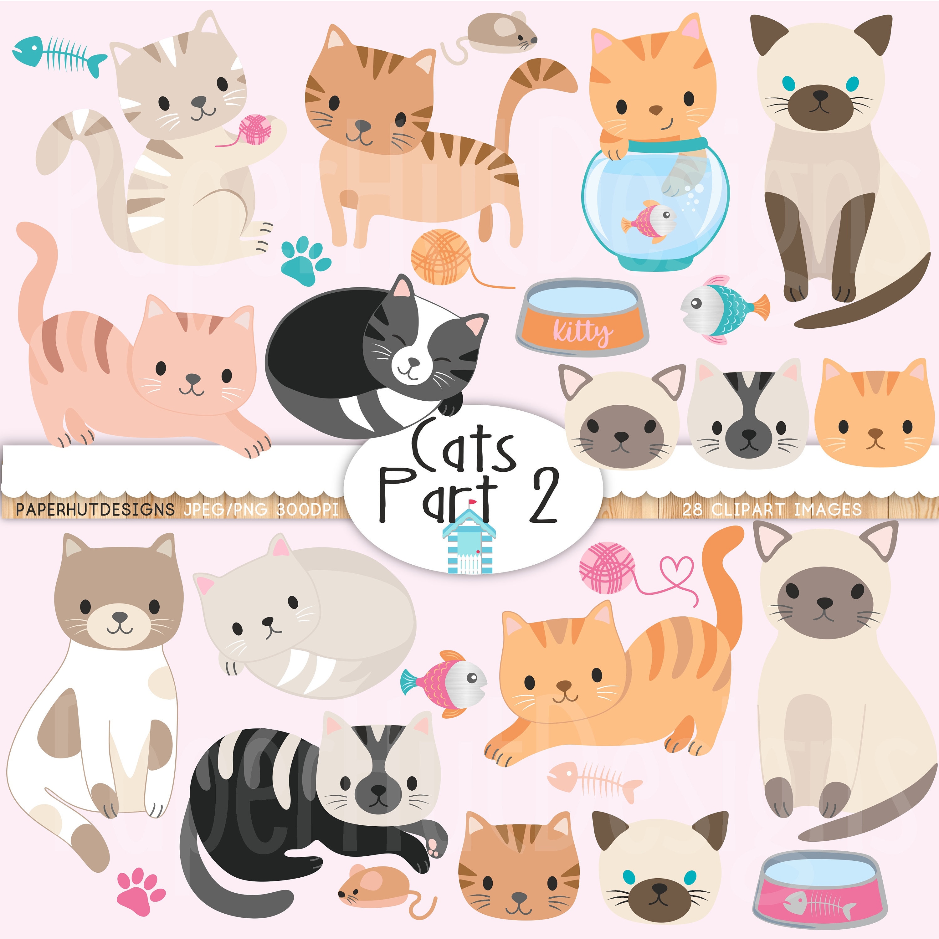 Visual Arts Kitty clipart set cute cats cute cat clipart Cat clipart ...