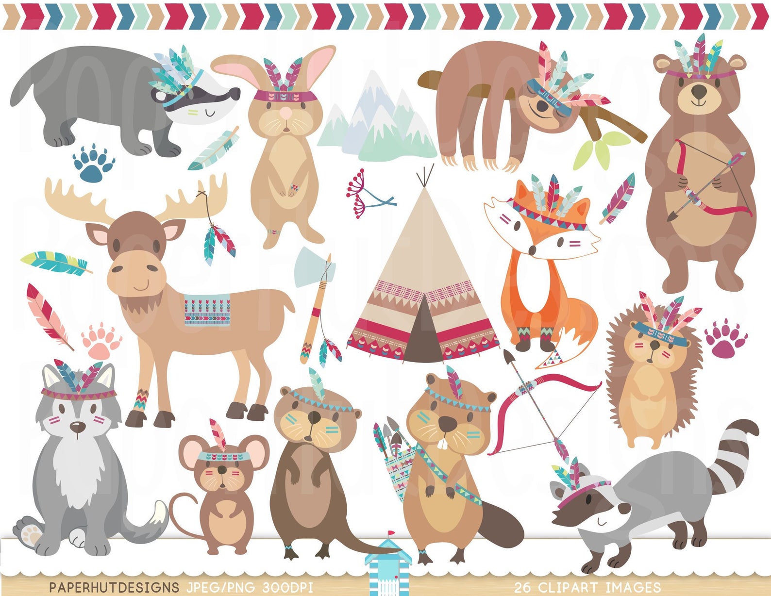 Tribal Woodland Animals Clipart-Forest Animals Clip | Etsy