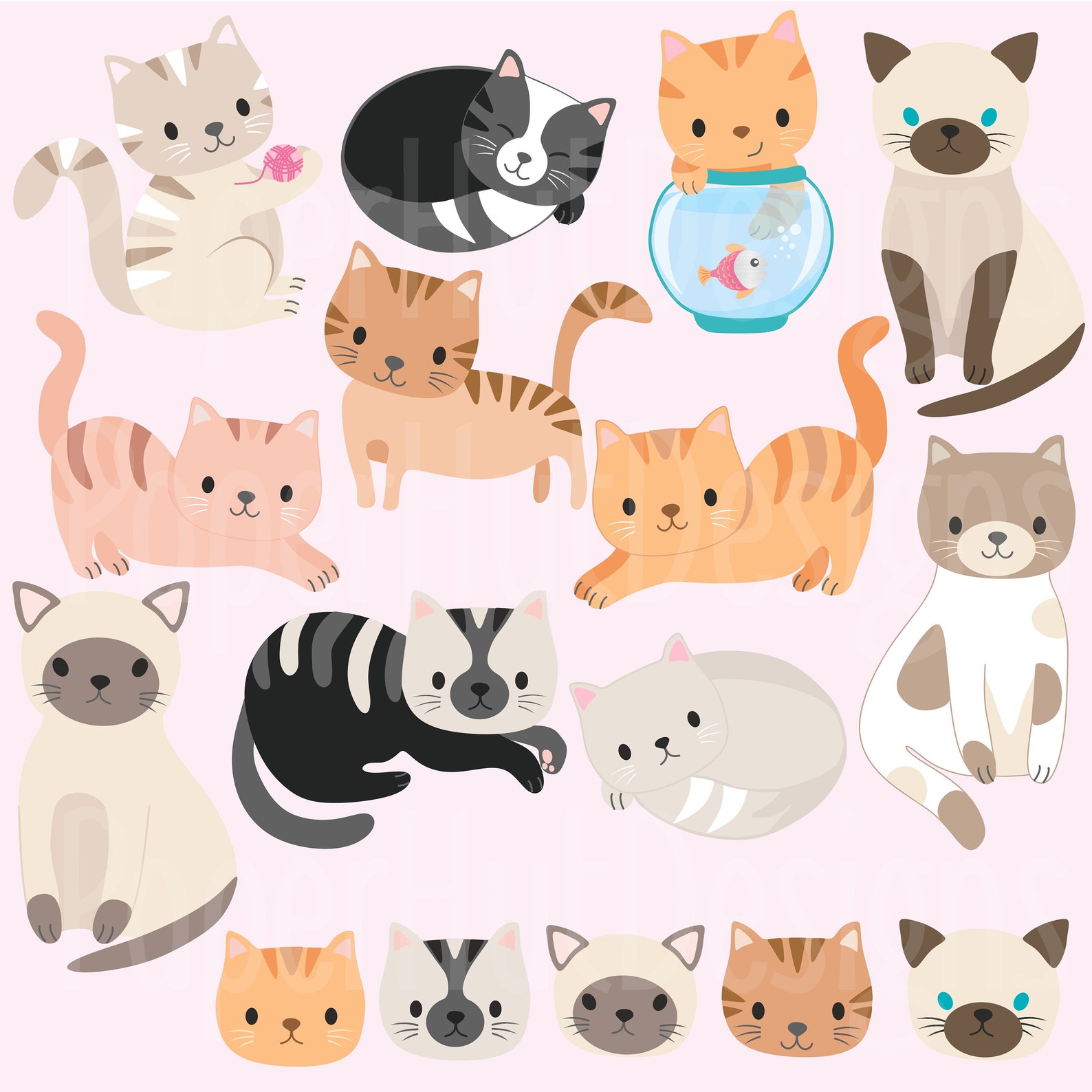Cat Clipart-cute Kitten Clipart-cat Clip Art-kitties Clipart-cat Faces ...