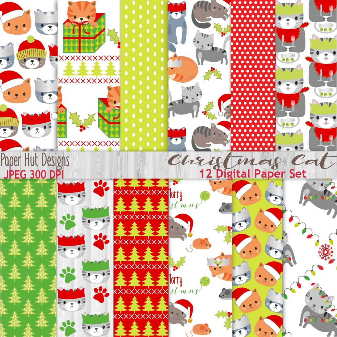 Christmas Cat Digital Papers-christmas Digital Paper Set-holiday Papers ...