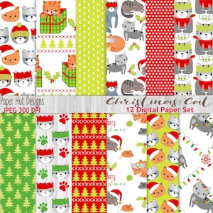 Christmas Cat Digital Papers-christmas Digital Paper Set-holiday Papers ...