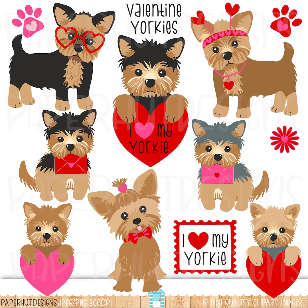 Valentine Yorkie Dogs Clipart-yorkshire Terrier Valentine Clip Art-cute ...