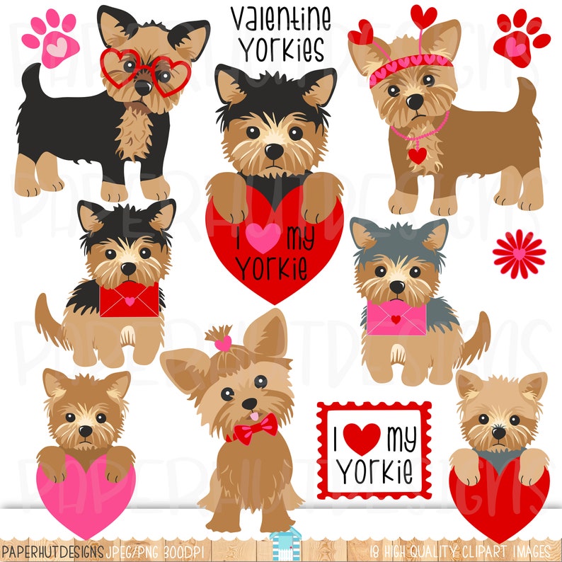 Valentine Yorkie Dogs Clipart-yorkshire Terrier Valentine Clip - Etsy