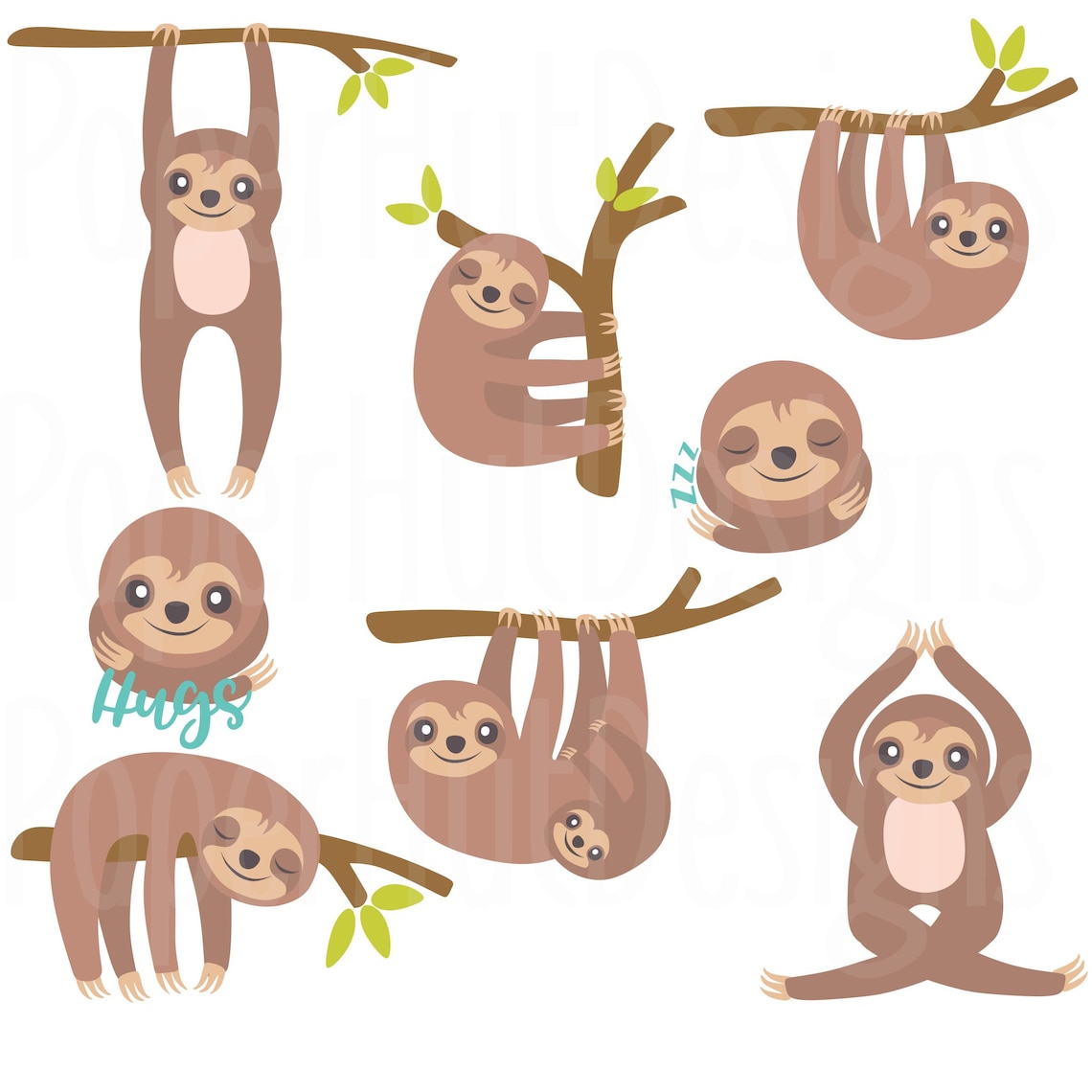 Sloth Clipart-Sloth Clip Art-Kawaii Clipart-Cute Sloth on a | Etsy