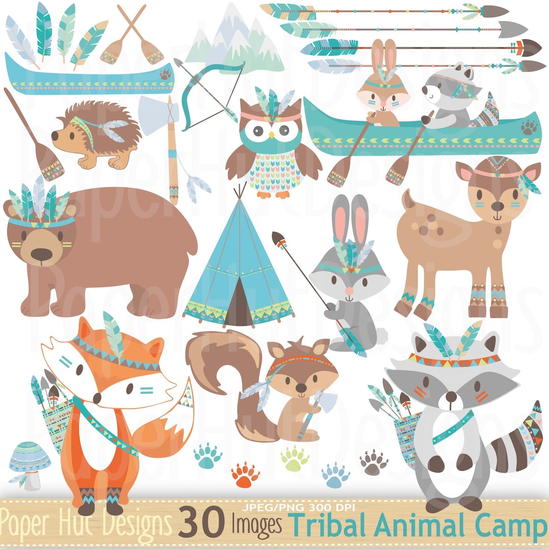 Tribal Woodland Animals Clipart-tribal Forest Animals- Camping-teepee ...