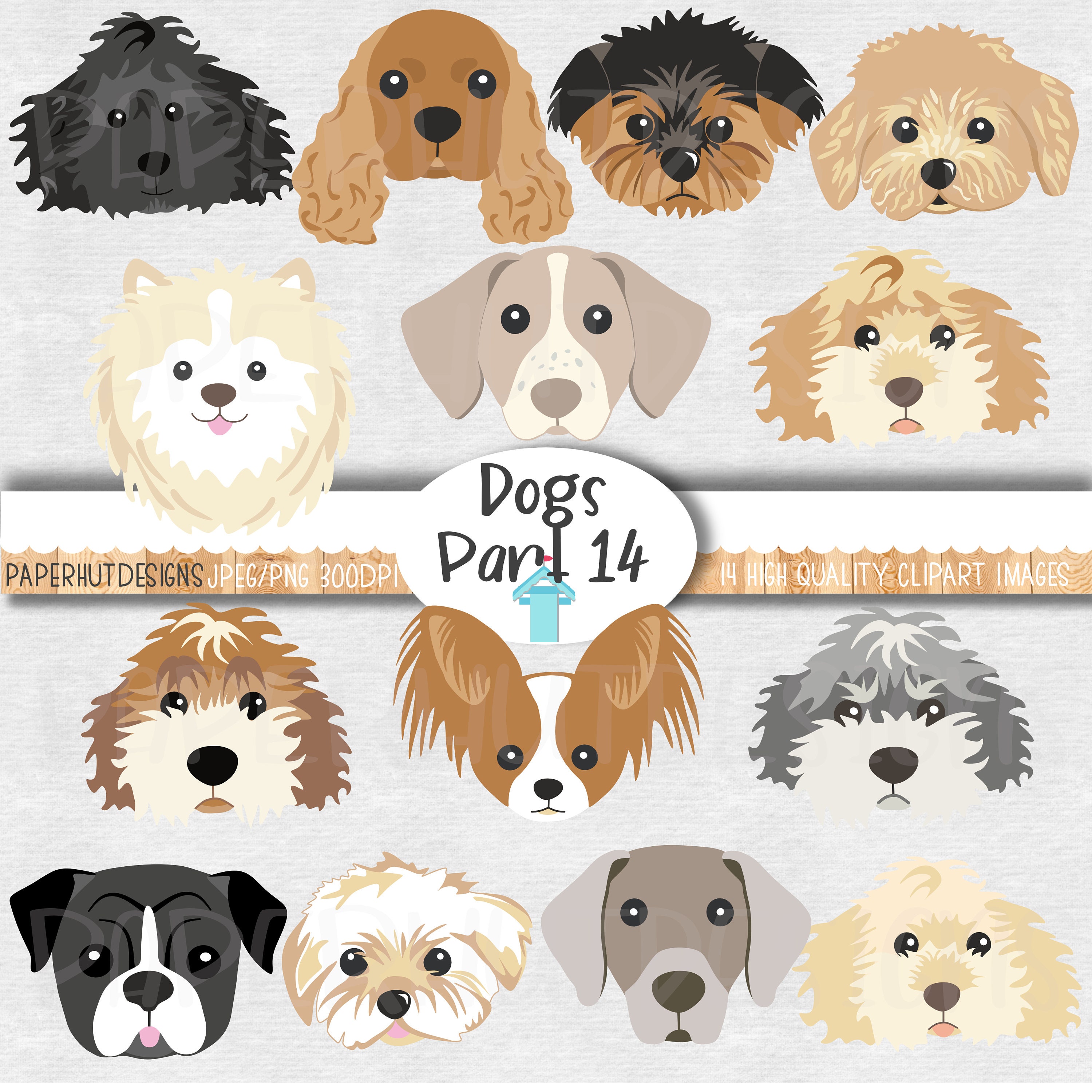 Dog Faces Clipartdog Faces Clip Art-dog Illustrationspuppy - Etsy