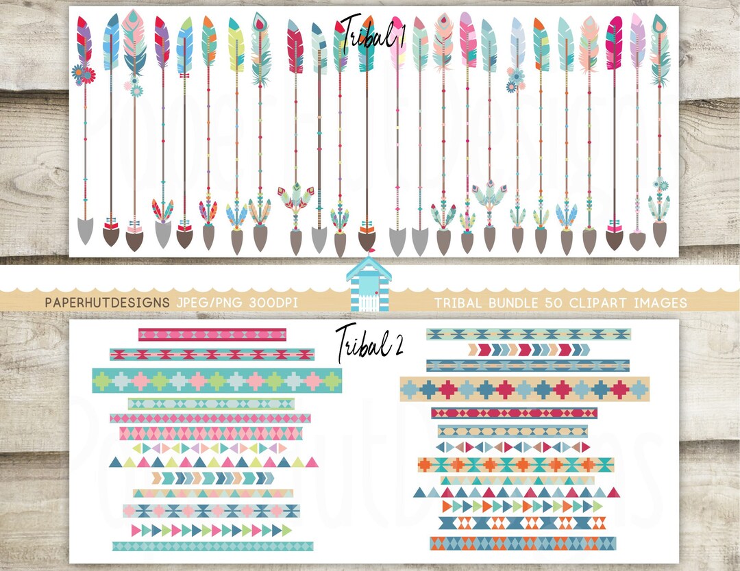 Tribal Clipart Bundle-tribal Arrows-tribal Pattern Borders-tribal Boho ...