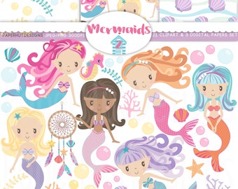 Mermaids Clip Art - Etsy