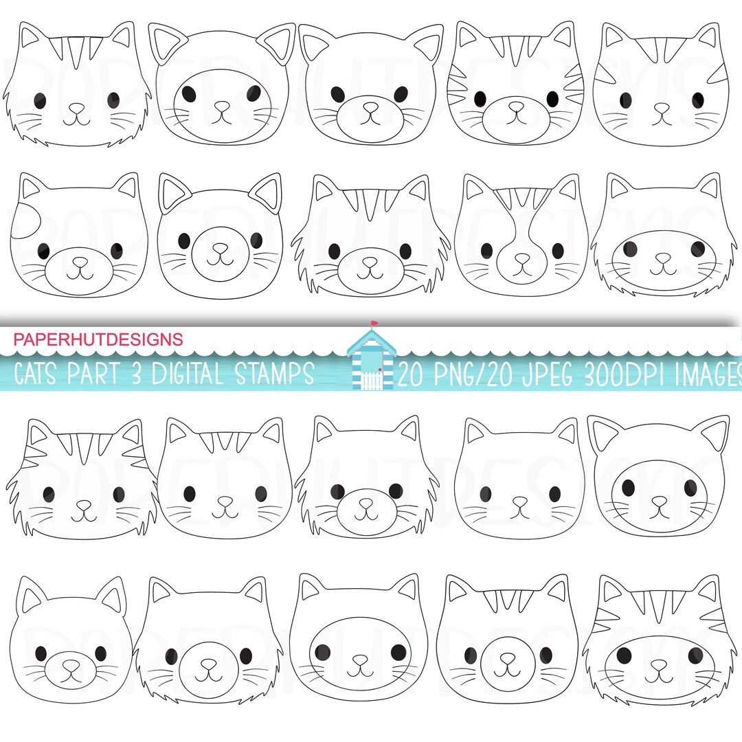 Cat Faces Digital Stamps|cat Digital Stamps|cute Kitten Digital Stamps ...