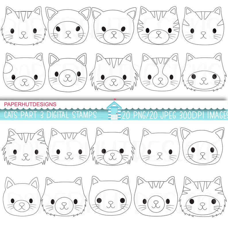 Cat Faces Digital Stampscat Digital Stampscute Kitten | Etsy