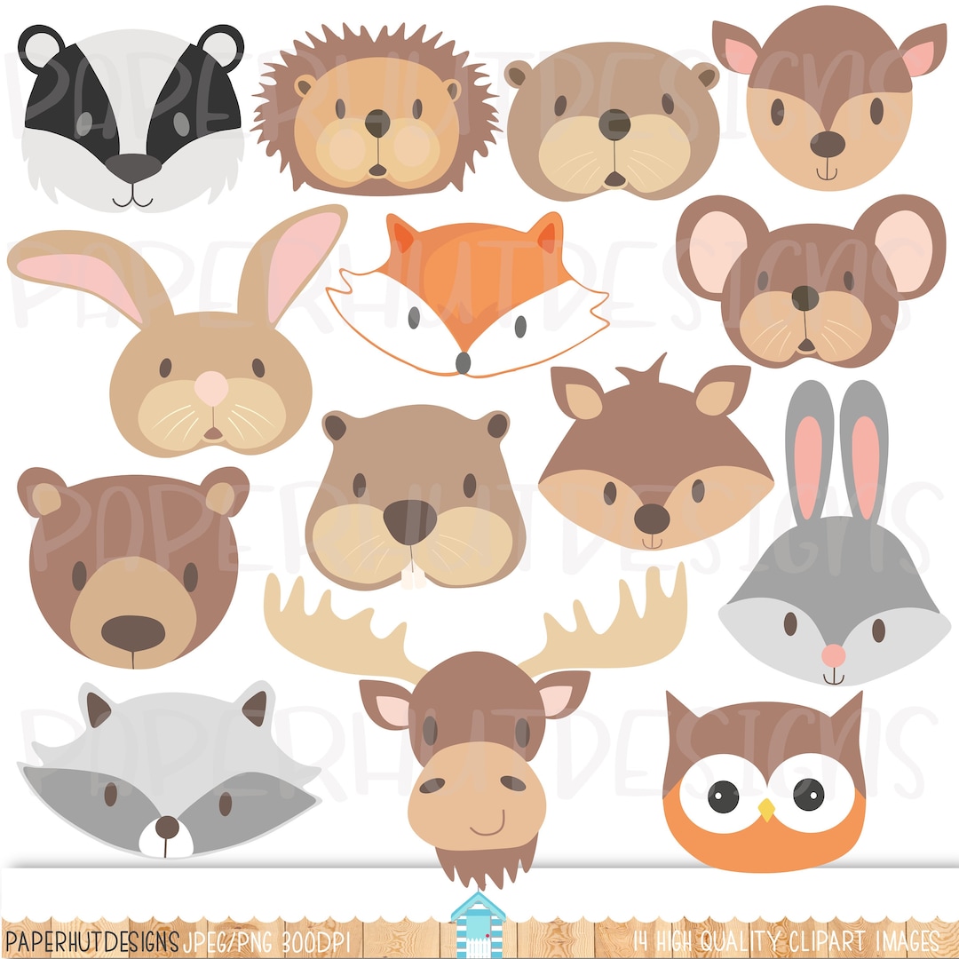 Woodland Animal Faces Clipart-forest Animal Faces Clip Art- Animal ...