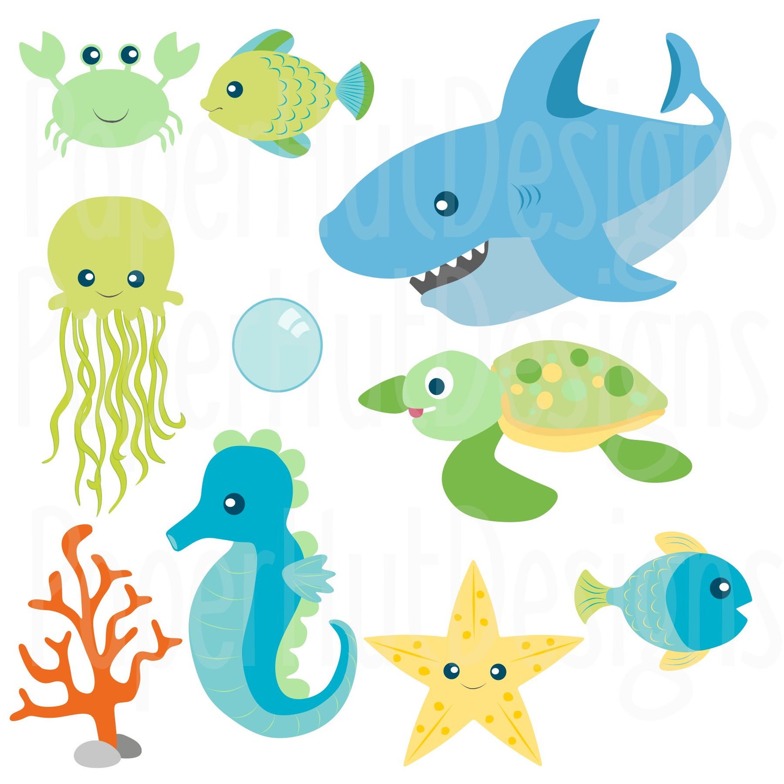 Sea Animal Clipart and Digital Paper Set-under the Sea Clipart - Etsy