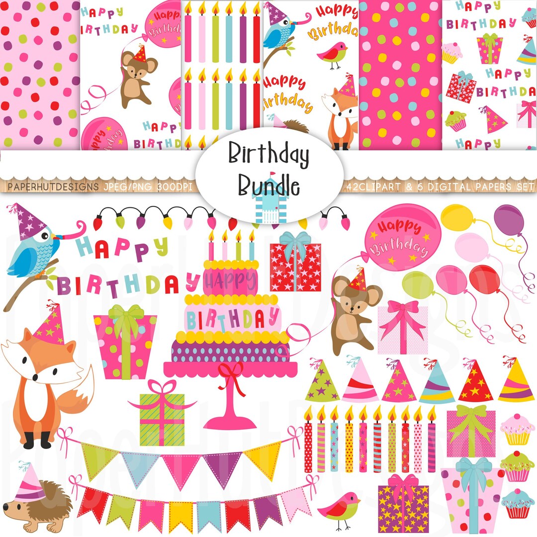 Birthday Girl Clipart-birthday Bundle Girl Clip Art and Digital Paper ...