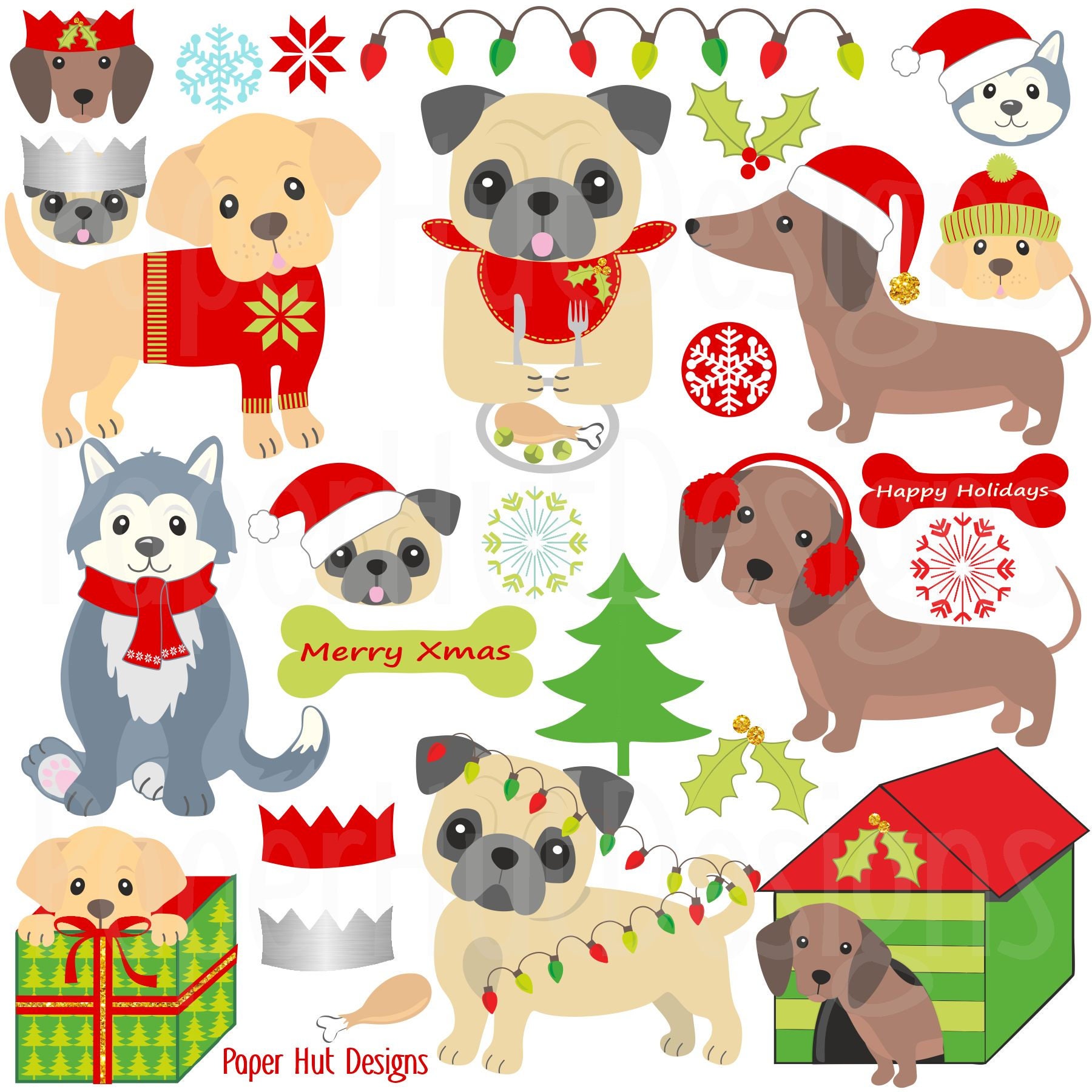 Christmas Dog Clipart-christmas Clipart-christmas Dog Clip - Etsy