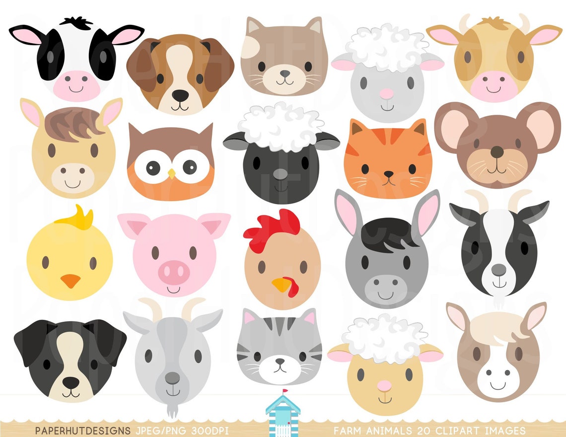 Farm Animal Faces Clipart-farm Animals Clip Art nursery Clip - Etsy UK