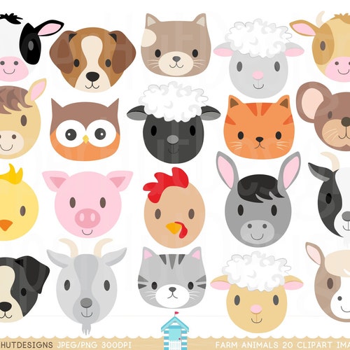 Farm Animal Faces Clipart-farm Animals Clip Art nursery Clip - Etsy Canada