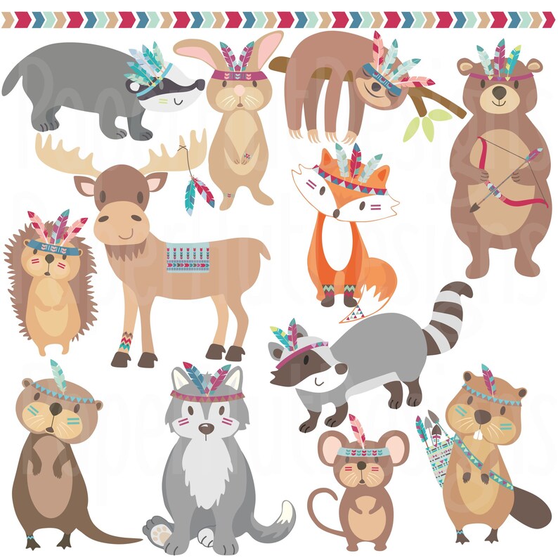 Tribal Woodland Animals Clipart: Digital Download - Etsy