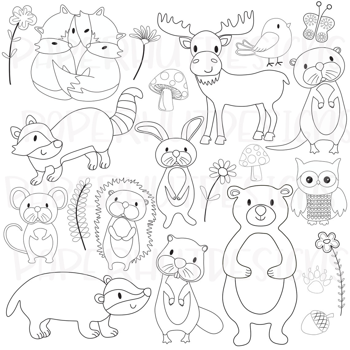 Woodland Animals Digital Stampsforest Animals Digital - Etsy