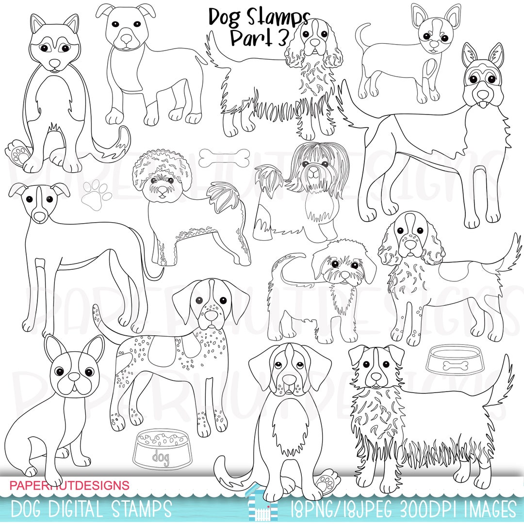Dogs Digital Stamps-dogs Digital Black and White Stamps-dog Clipart ...