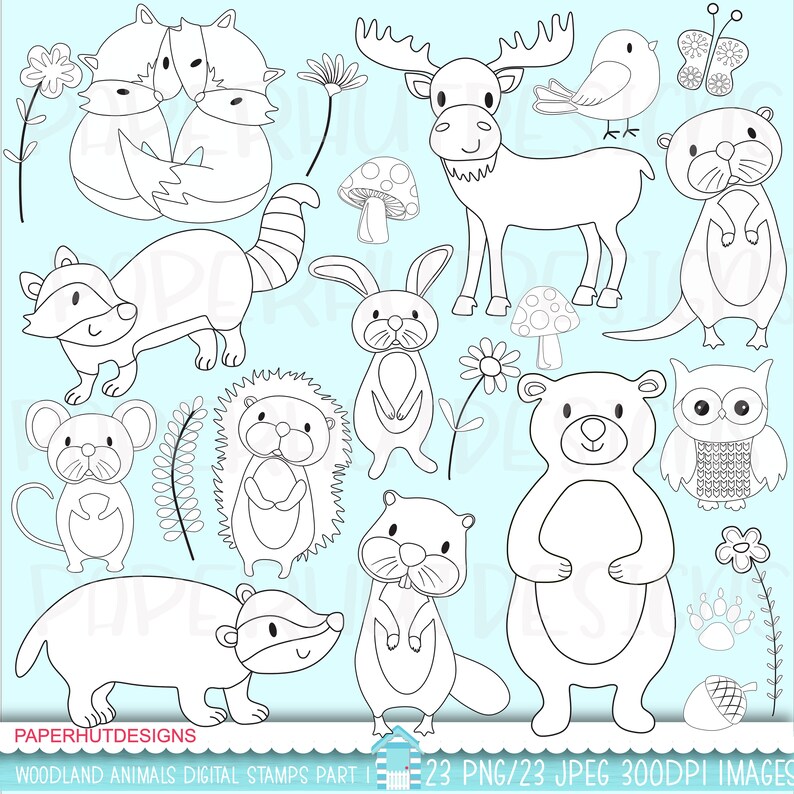Woodland Animals Digital Stampsforest Animals Digital - Etsy