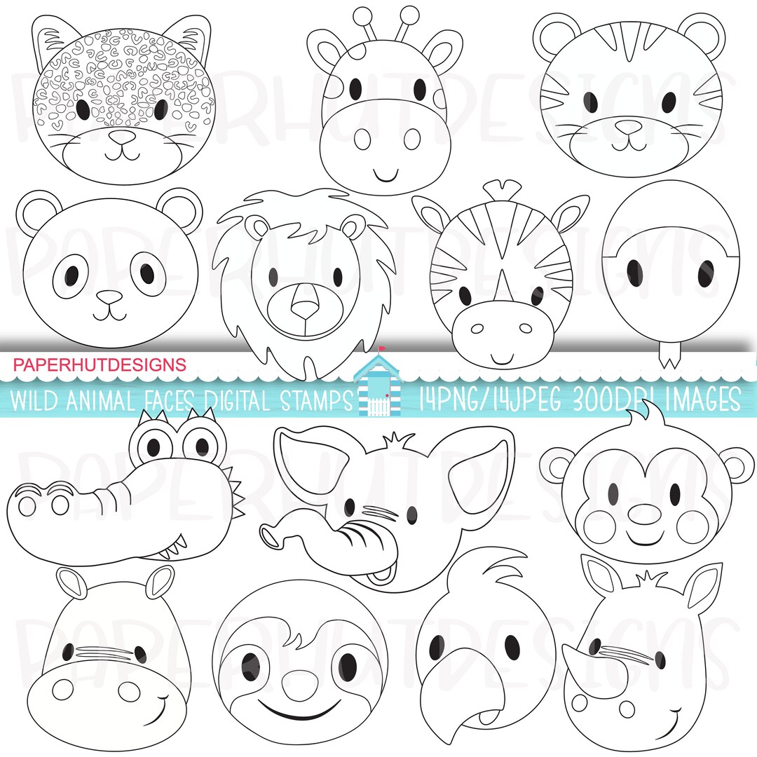 Jungle Animal Faces Digital Stamps|safari Digital Stamps|wild Animals ...