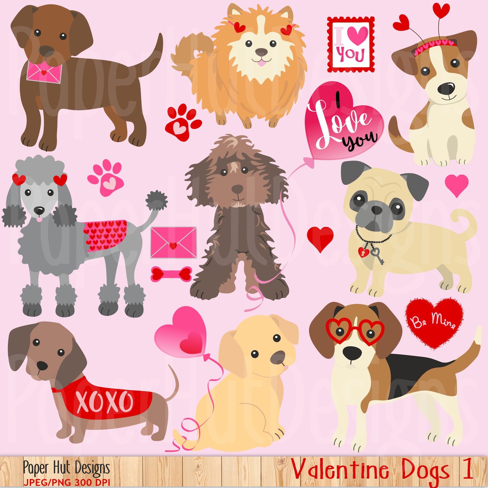 Valentine Dogs Clipart-valentine Clipart-dog Clipart-puppy Dog - Etsy