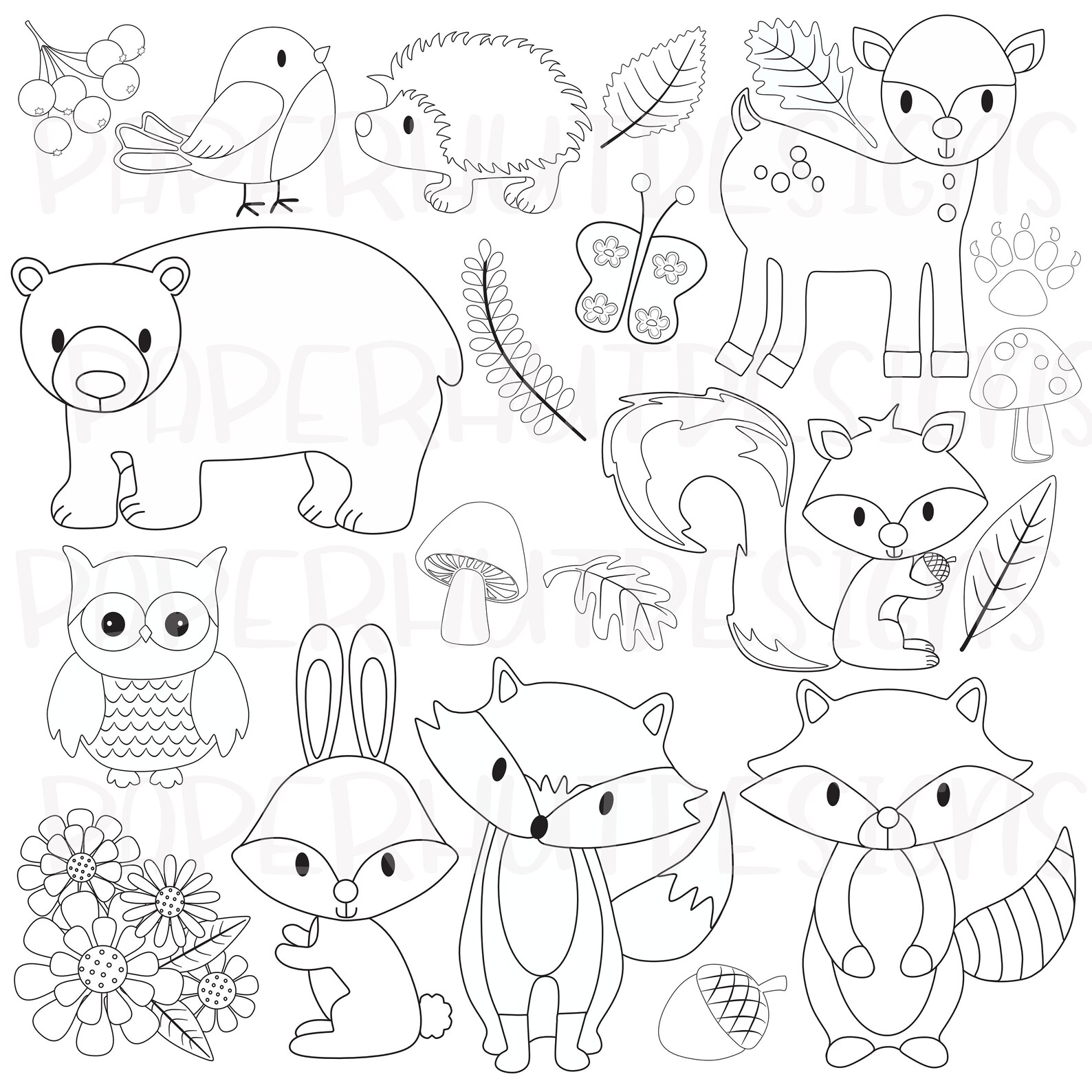 Woodland Animals Digital Stampsforest Animals Digital - Etsy