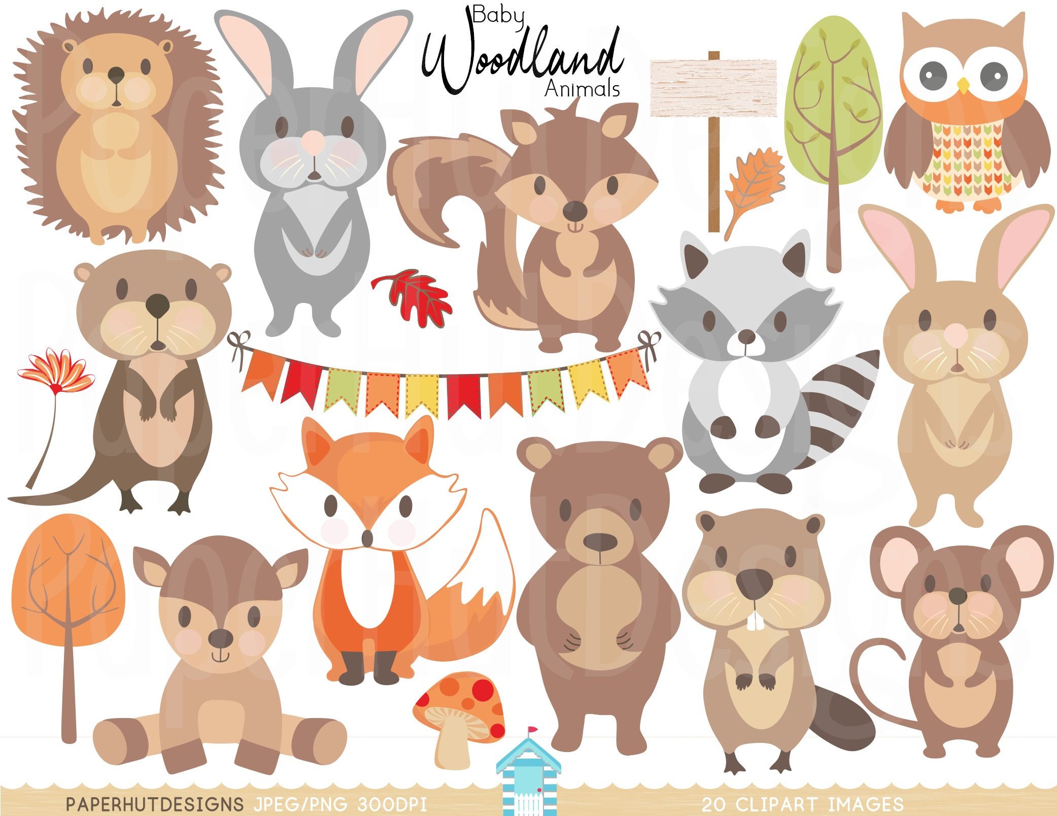 Baby Woodland Animals Clipart-baby Forest Animals Clip Art-racoon ...