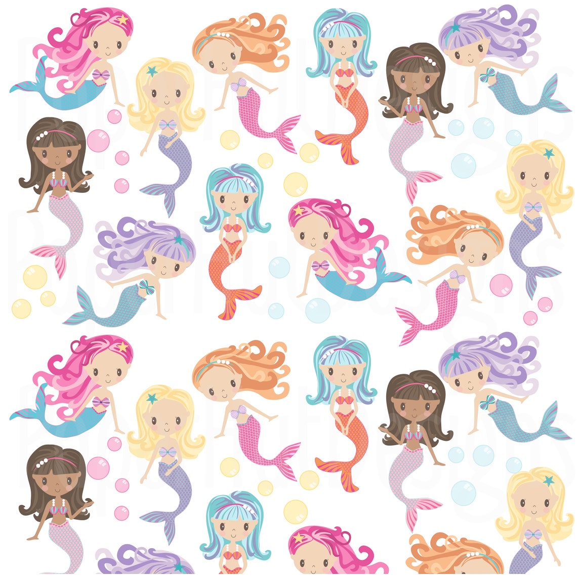 Mermaids 2 Clipart-mermaids Clip Art Mermaid Digital Papers | Etsy