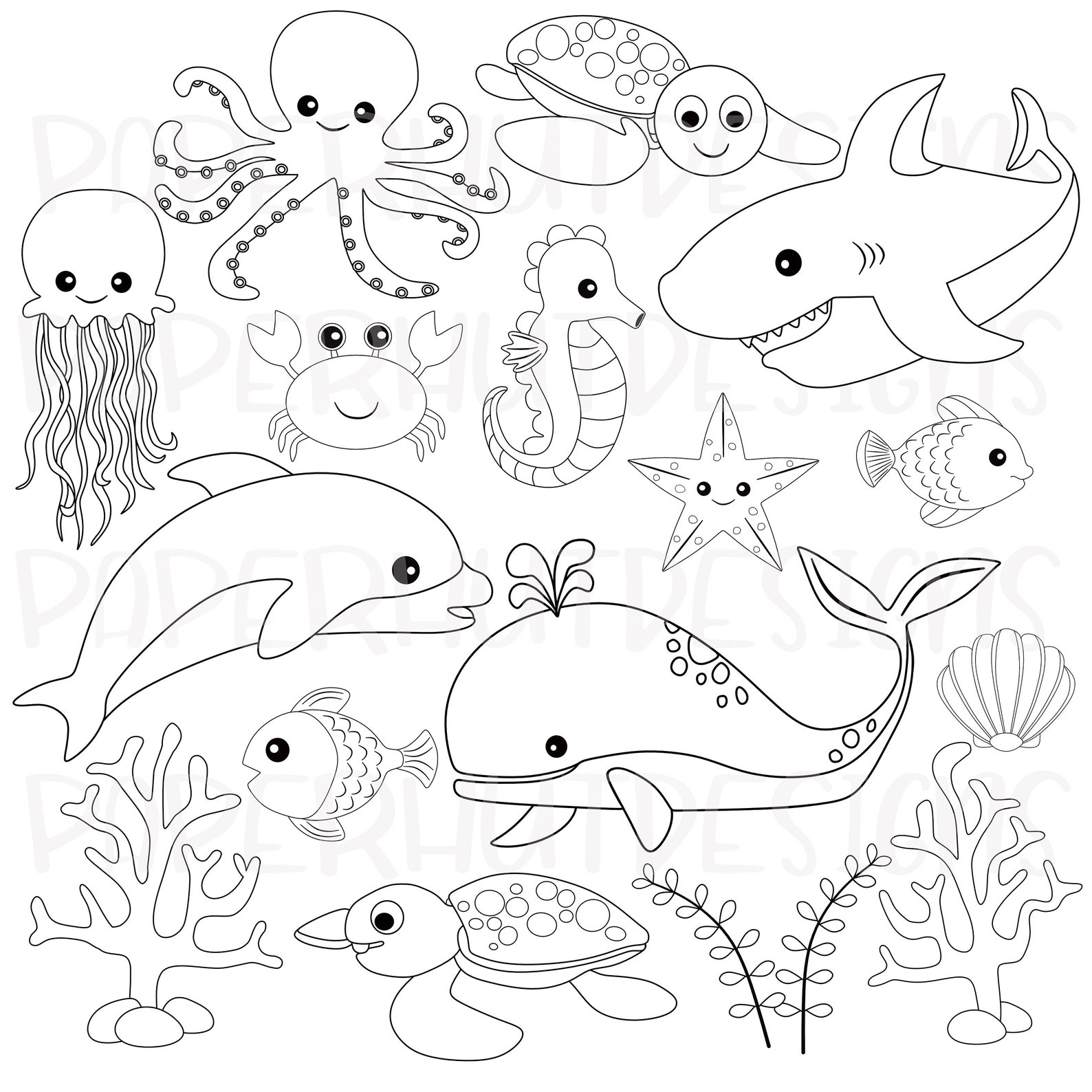 Sea Animal Clipart: Ocean Creature Stamps (digital Download) - Etsy
