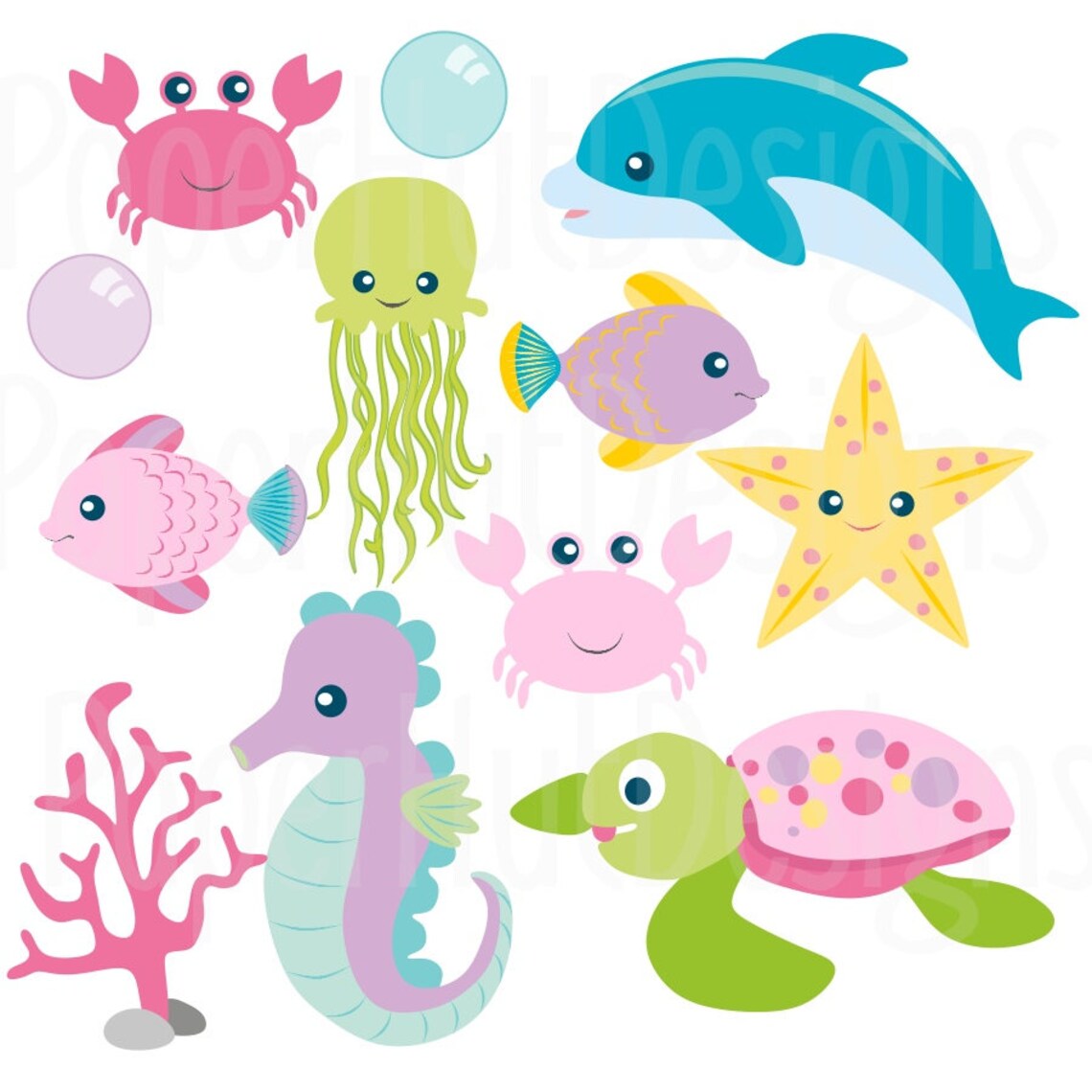 Girls Under the Sea Clipart & Papers-girls Sea Animal Clipart | Etsy